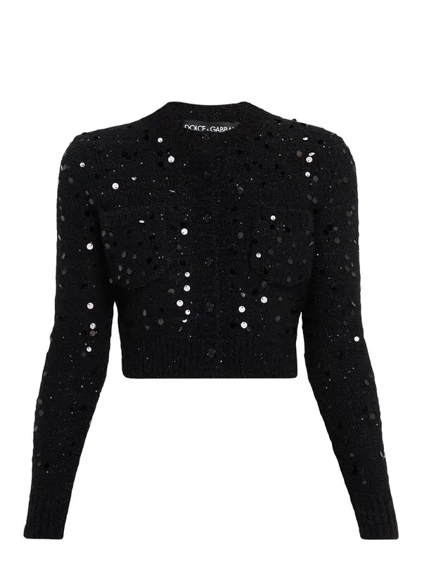 Dolce & Gabbana Sequined Wool Crop Cardigan - Black