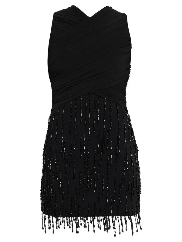 Alberta Ferretti Embellished Crisscross Mini Dress - Black