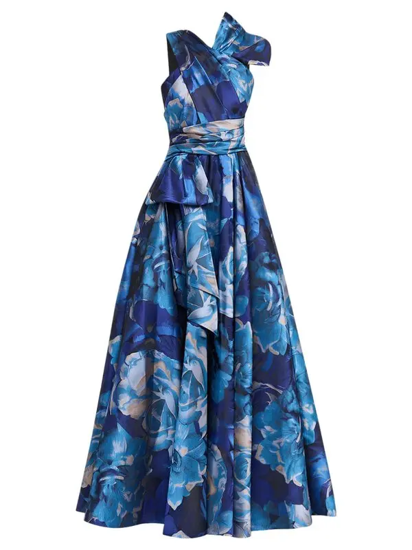 Talbot Runhof Rose Jacquard Gown - Blue