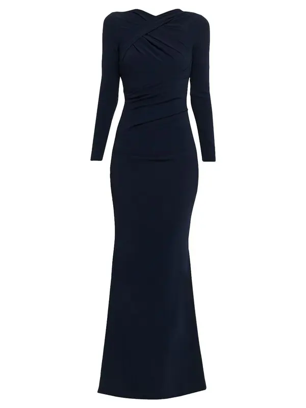 Talbot Runhof Cadet Draped Trumpet Gown - Navy