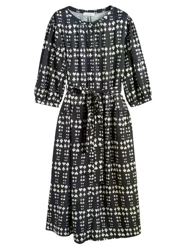 Chinti & Parker Queen Of Hearts Printed Belted Midi Dress - Black