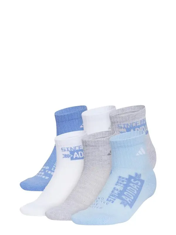 Adidas Youth Cushioned Graphic Quarter Socks 6 Pack - Blue / White / Glow Blue
