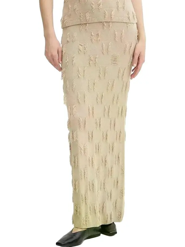 SAMSOE SAMSOE Fringe-detail Knit Midi Skirt - Neutrals