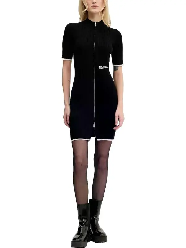 Karl Lagerfeld Zip-front Ribbed Mini Dress - Black
