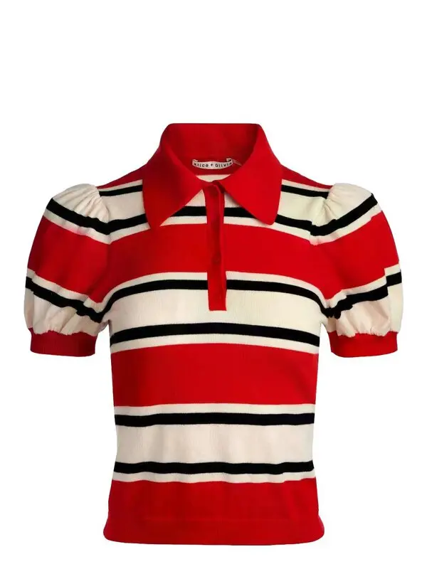 Alice + Olivia Ramona Striped Polo Shirt - Red