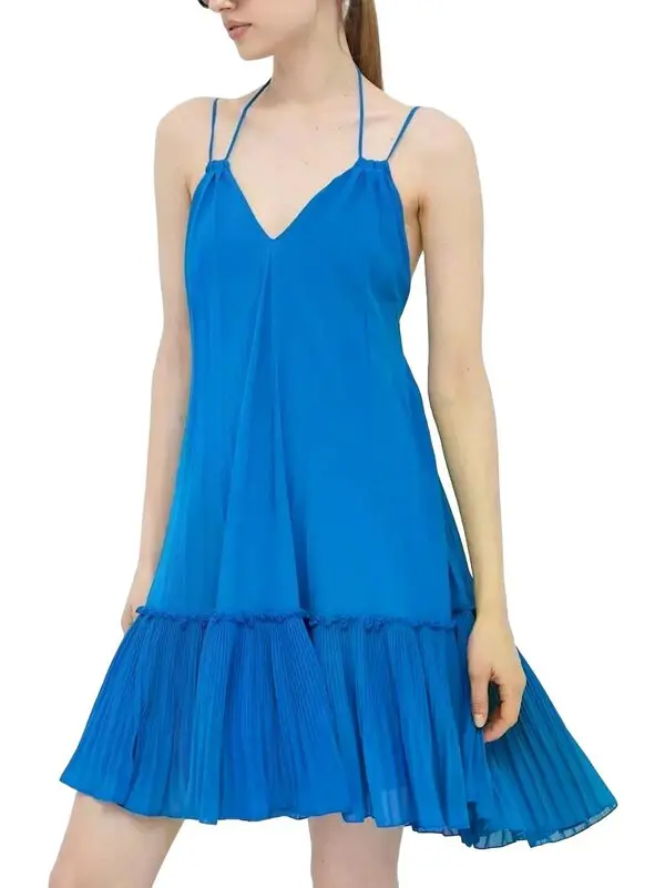 Beatrice B Pleated Ruffled Mini Dress - Blue