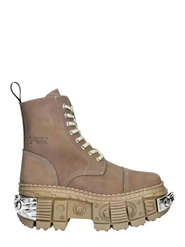NEW ROCK 100mm Lace-up Platform Boots - Neutrals