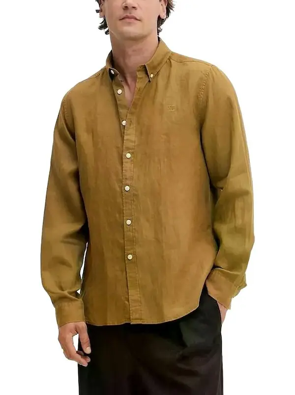 LES DEUX Embroidered Linen Shirt - Brown