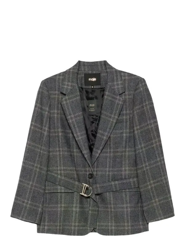 Maje Checked Belted Blazer - Grey