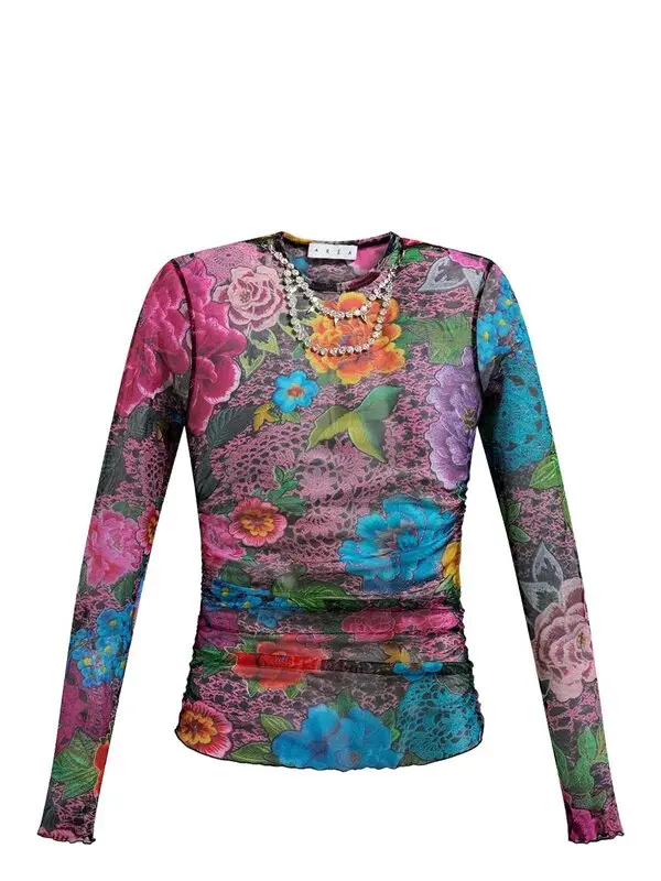 AREA Floral-print Long Sleeve Top - Pink
