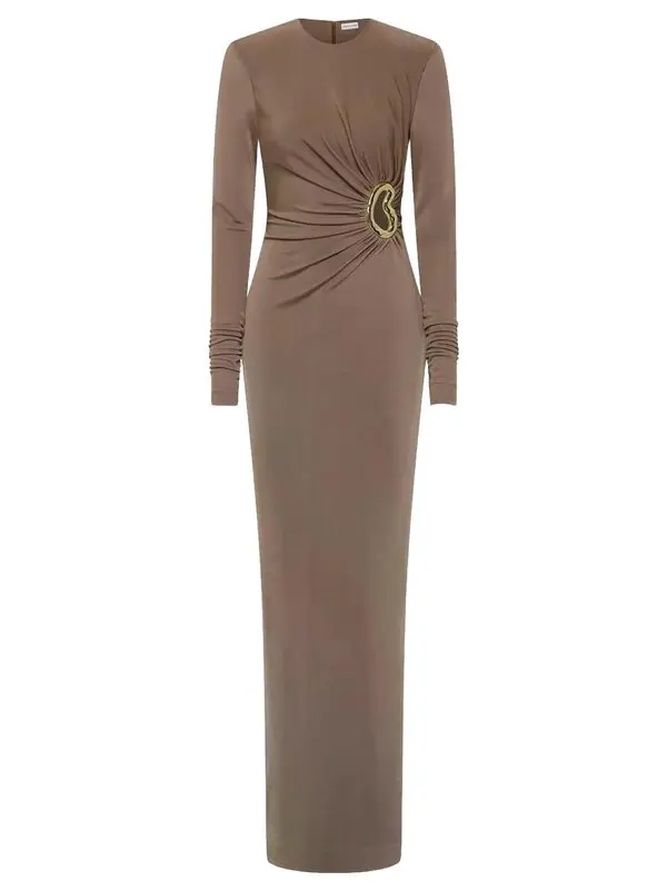Rebecca Vallance Misha Long-sleeve Maxi Dress With Ring Detail - Brown