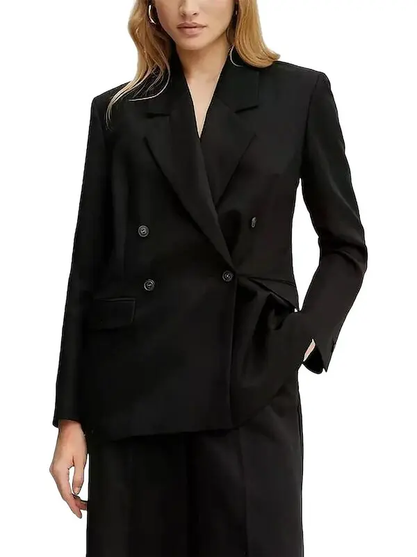 IVY OAK Double-breasted Linen-blend Blazer - Black