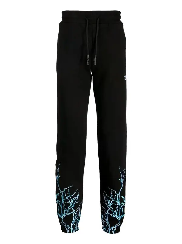 PHOBIA Lightning-print Cotton Track Trousers - Black