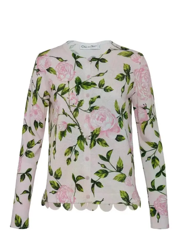 Oscar De La Renta Rose-print Cardigan - Pink
