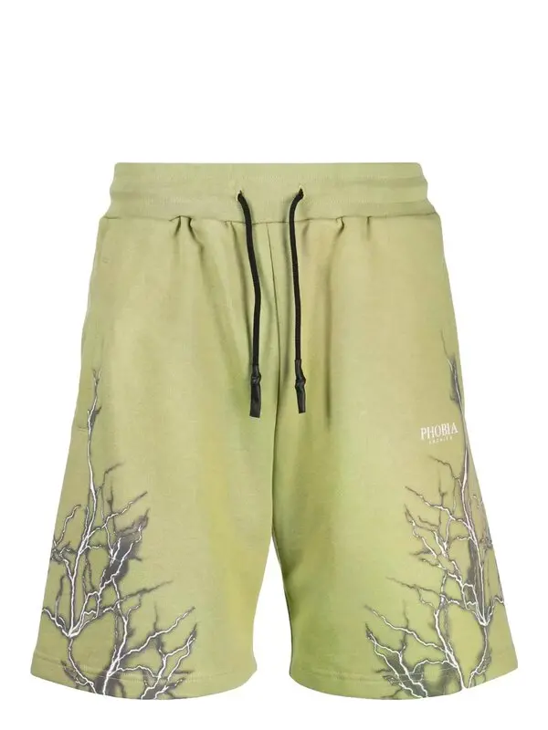 PHOBIA Lightning-print Cotton Track Shorts - Green