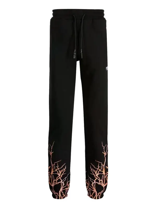 PHOBIA Lightning-embroidered Cotton Track Pants - Black