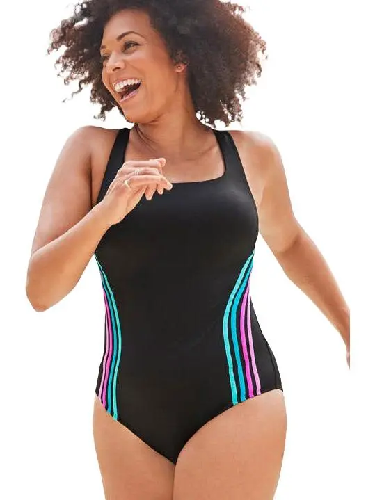 SWIMSUITS FOR ALL Chlorine Resistant Strappy Crossback One Piece Swimsuit - Multi
