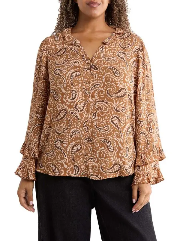 Wit & Wisdom Leopard Print Ruffle Blouse - Pecan Multi