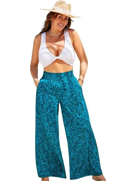 SWIMSUITS FOR ALL Wrinkle-resistant Wide Leg Pant - Mediterranean Palms