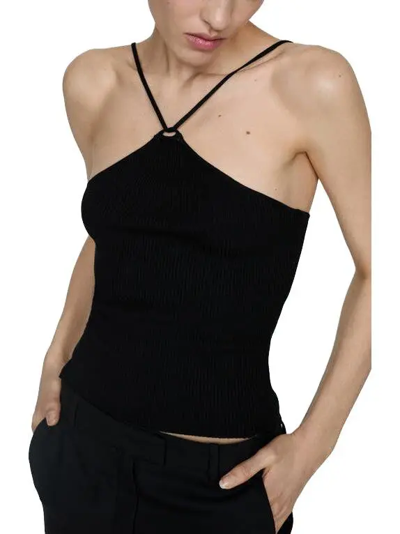 Mango Twist Neck Knit Top - Black