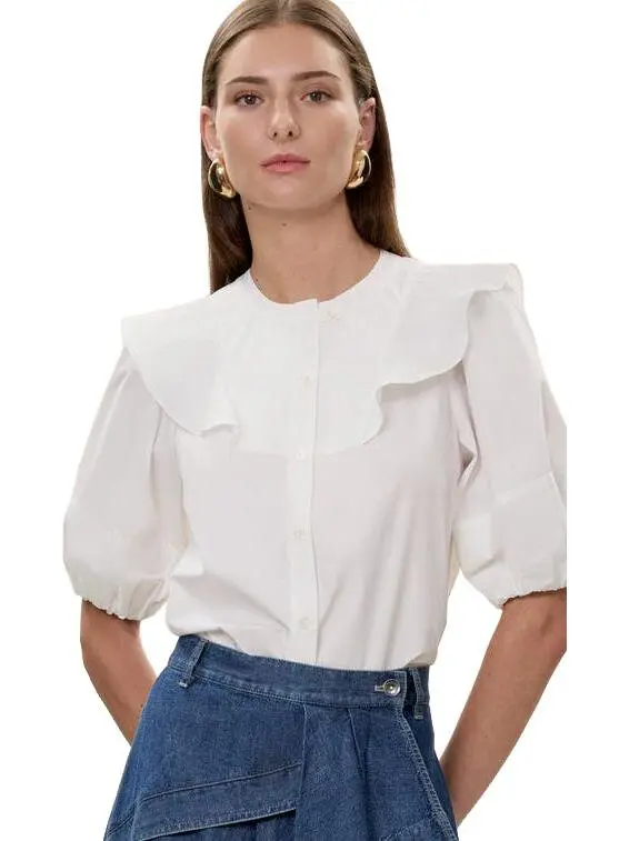 Rebecca Taylor Aisley Poplin Top - Milk