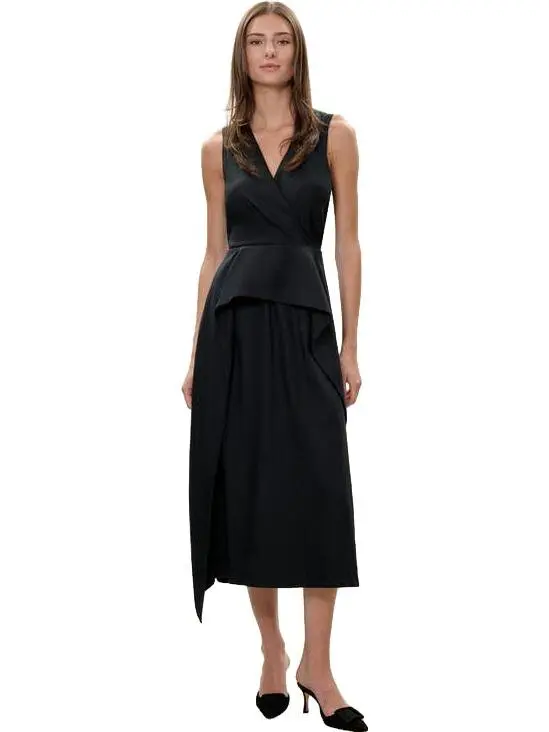 Rebecca Taylor Stretch Linen Tea Length Dress - Black