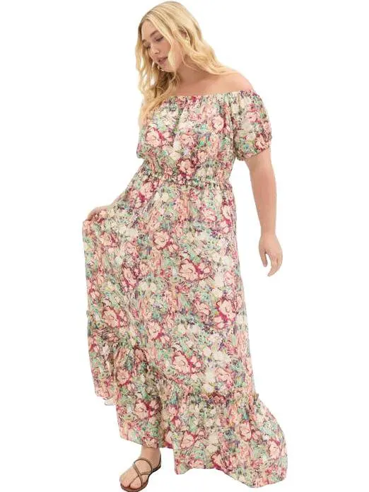 JUNE + VIE Floral Print Off-the-shoulder Maxi Dress - Floral Blur