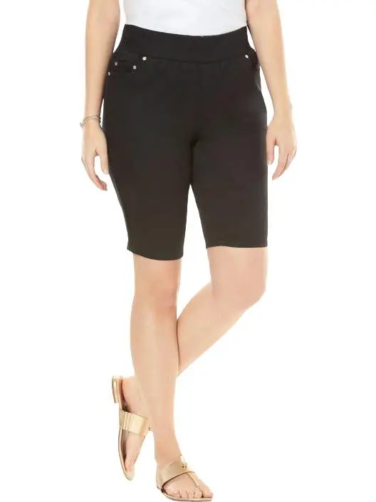 JESSICA LONDON Stretch Denim Bermuda Short - Black