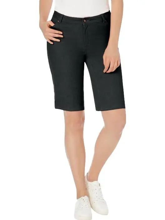 JESSICA LONDON Stretch Denim Bermuda Short - Black