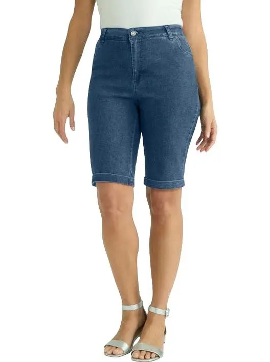 JESSICA LONDON Stretch Denim Bermuda Short - Medium Stonewash