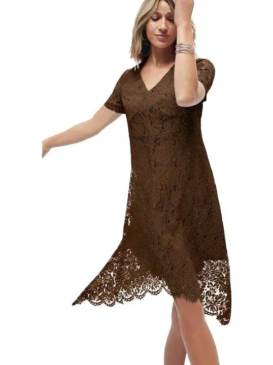 JESSICA LONDON Lace Handkerchief Dress - Chocolate