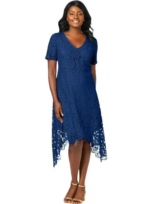 JESSICA LONDON Lace Handkerchief Dress - Evening Blue