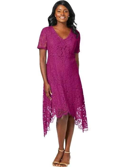 JESSICA LONDON Lace Handkerchief Dress - Raspberry