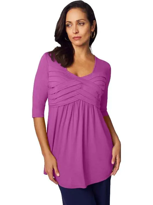 JESSICA LONDON Stretch Knit Pleated Tunic - Deep Orchid