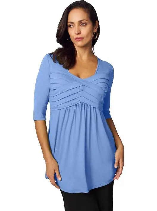 JESSICA LONDON Stretch Knit Pleated Tunic - French Blue