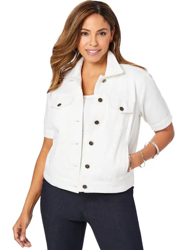 JESSICA LONDON Denim Short Sleeve Jacket - White