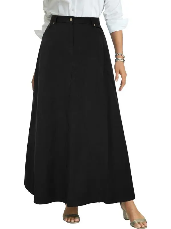 JESSICA LONDON Denim A-line Maxi Skirt With Godets - Black