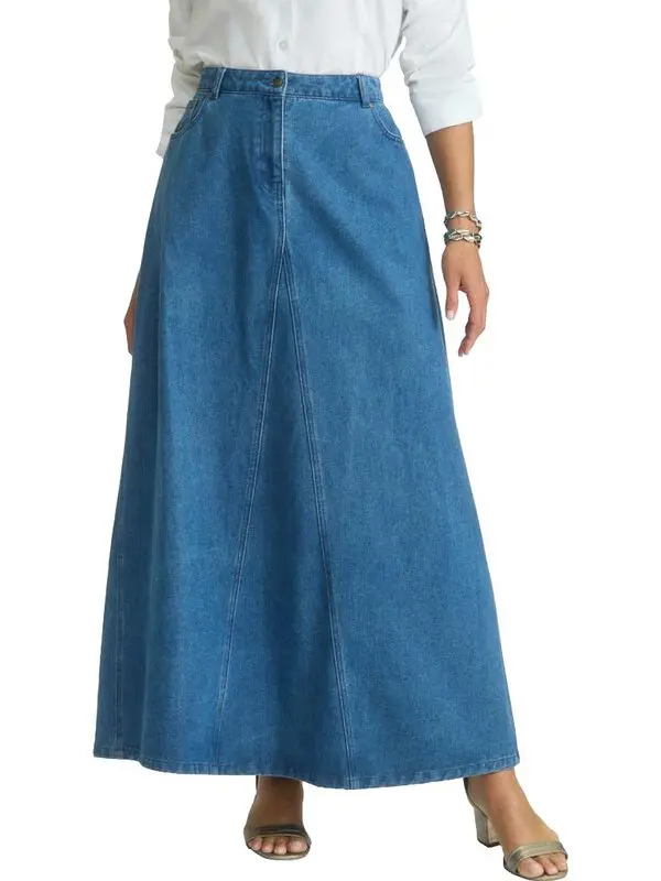 JESSICA LONDON Denim Inset Maxi Skirt - Medium Stonewash