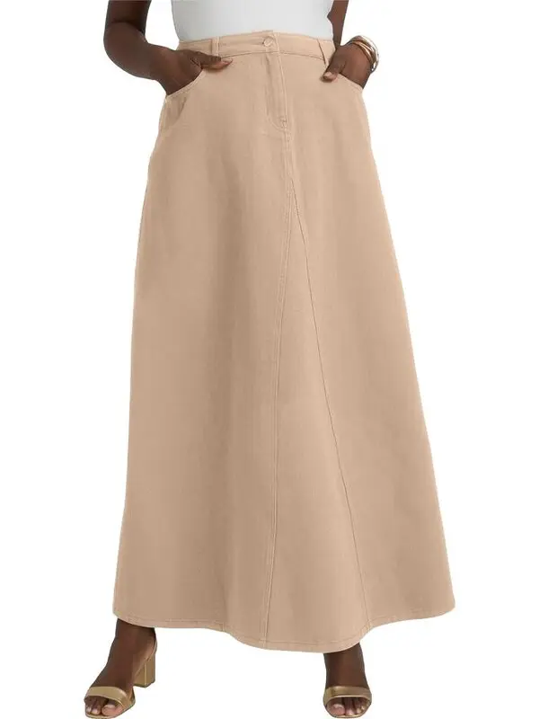 JESSICA LONDON Denim Inset Maxi Skirt - New Khaki