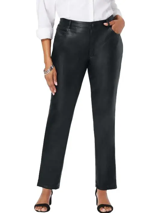 JESSICA LONDON Faux Leather Straight Leg Pants - Black