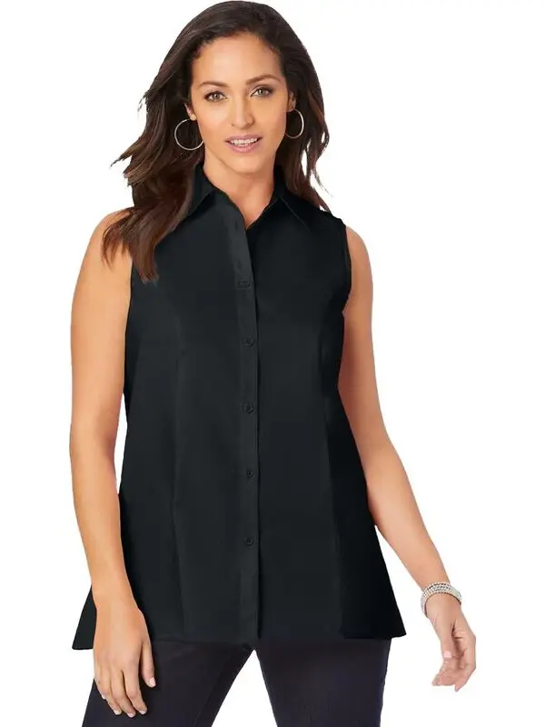 JESSICA LONDON Stretch Cotton Poplin Sleeveless Shirt - Black