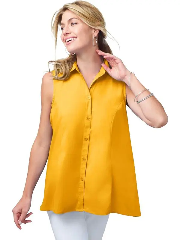 JESSICA LONDON Stretch Cotton Poplin Sleeveless Shirt - Sunset Yellow