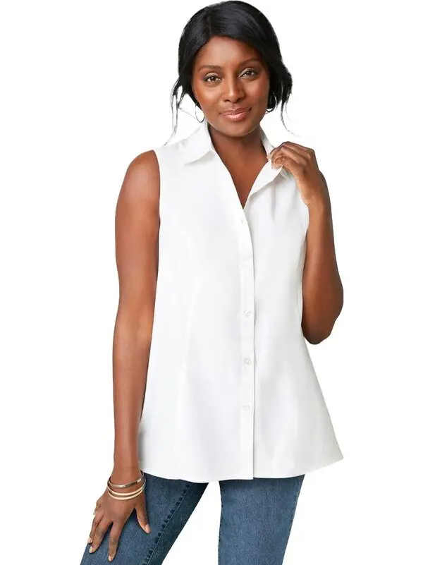 JESSICA LONDON Stretch Cotton Poplin Sleeveless Shirt - White