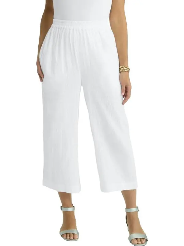 JESSICA LONDON Gauze Wide Leg Crop Pant - White