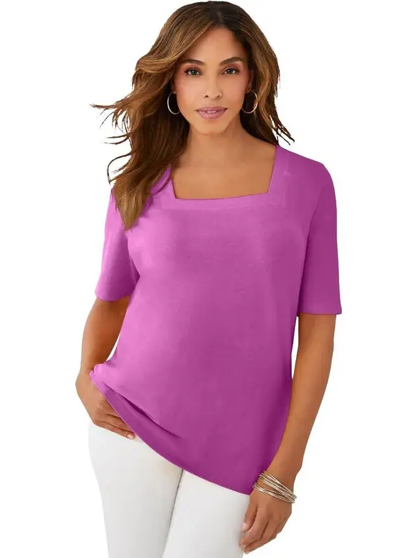 JESSICA LONDON Stretch Cotton Square Neck Tee - Deep Orchid