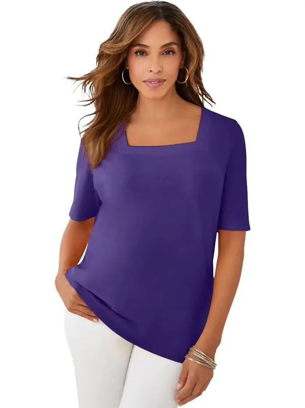 JESSICA LONDON Stretch Cotton Square Neck Tee - Midnight Violet