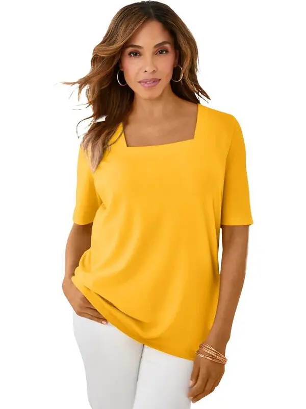 JESSICA LONDON Stretch Cotton Square Neck Tee - Sunset Yellow