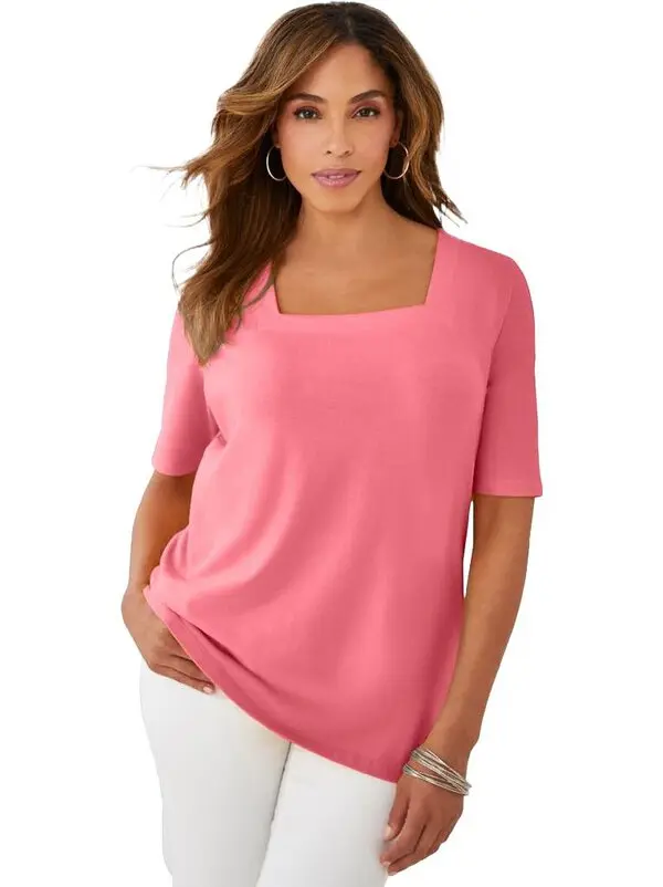 JESSICA LONDON Stretch Cotton Square Neck Tee - Tea Rose