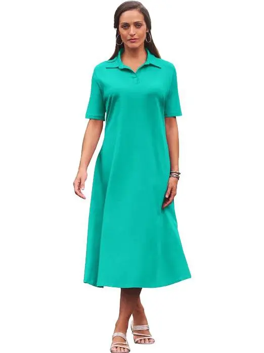 JESSICA LONDON Notch Neck Midi A-line Dress - Aqua Sea