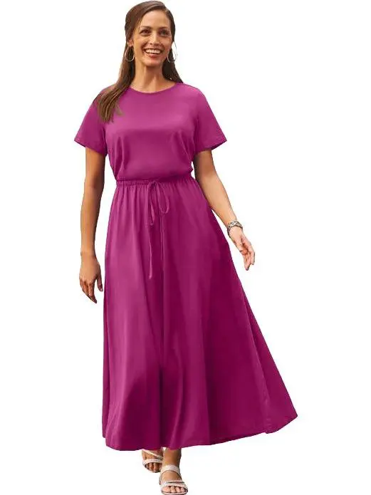 JESSICA LONDON Stretch Cotton Drawstring Maxi Dress - Raspberry